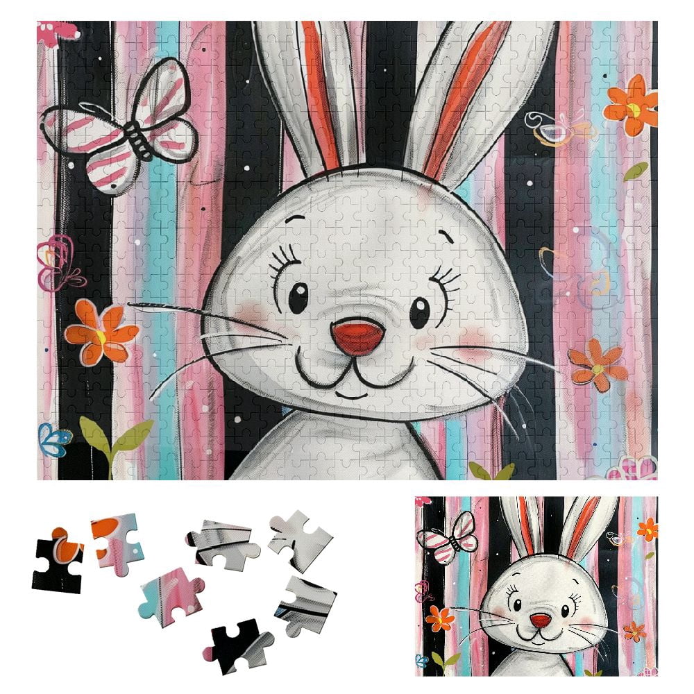 JEUXUS Bunny Flowers Butterfly Wooden Puzzle for Adults and Kids 500 ...