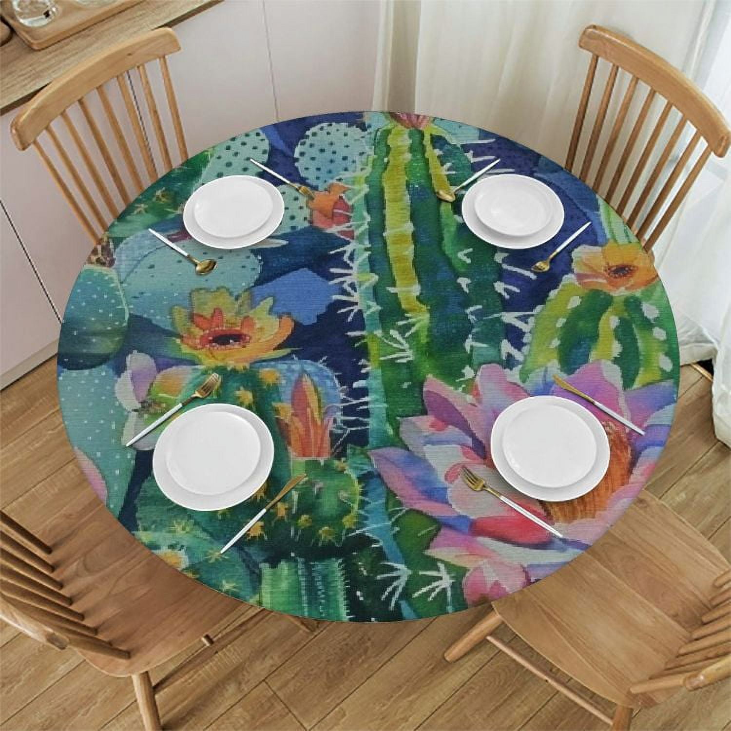 JEUXUS Cactus Succulents Art Round Tablecovers Spillproof Stain ...