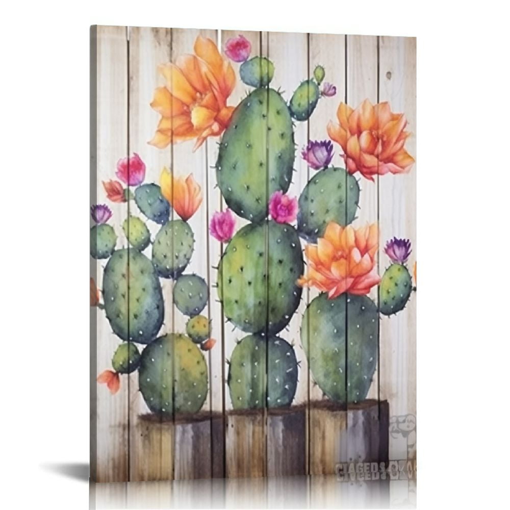 JEUXUS Cactus Wall Art Canvas Cacti Pictures Green Plants Painting ...