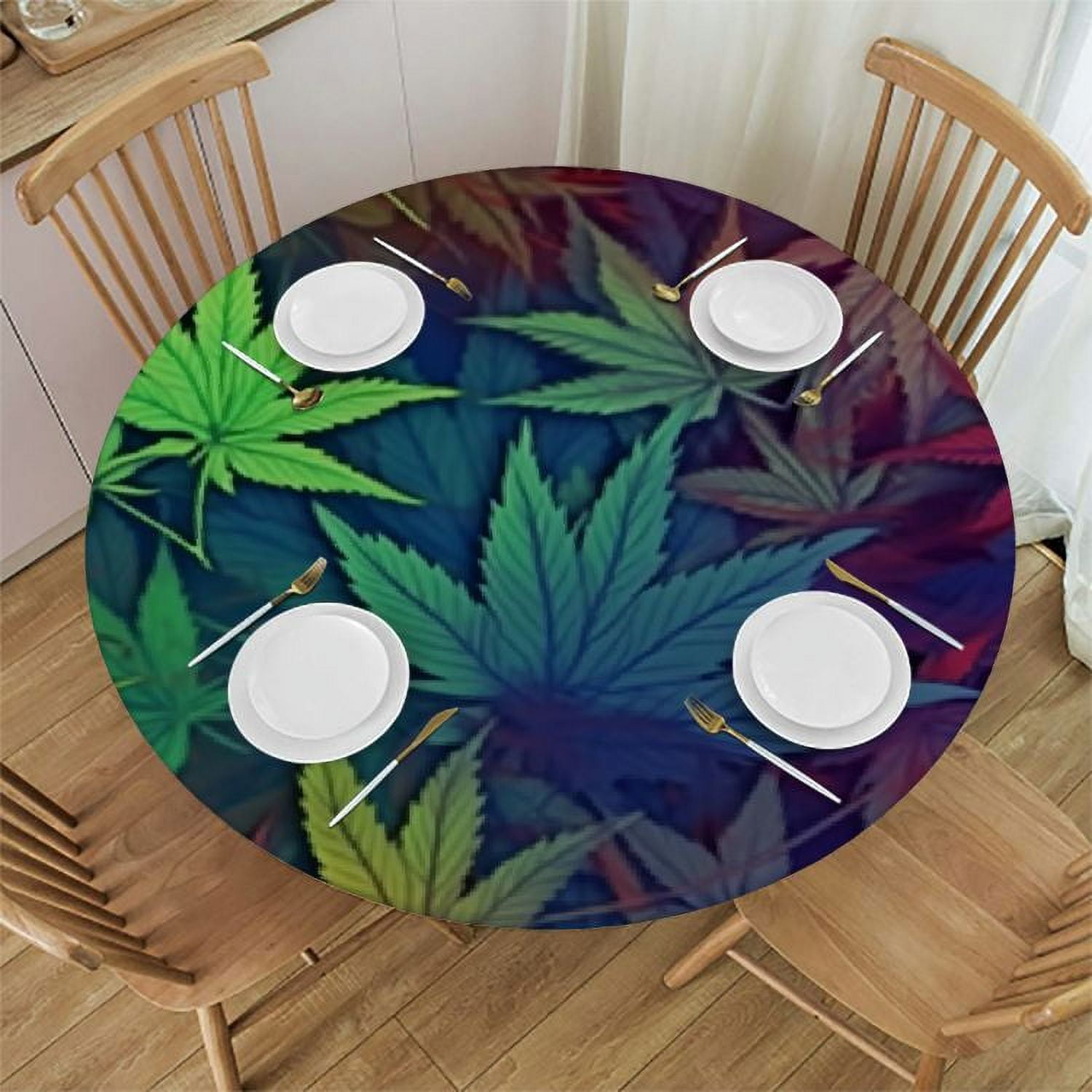 JEUXUS Cannabis Leaves Round Fitted Tablecloth with Elastic Edge ...