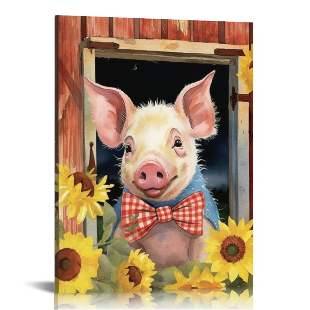 JEUXUS Canvas Art Wall Decor for Living Room Sunflower Pig Wall Decor ...