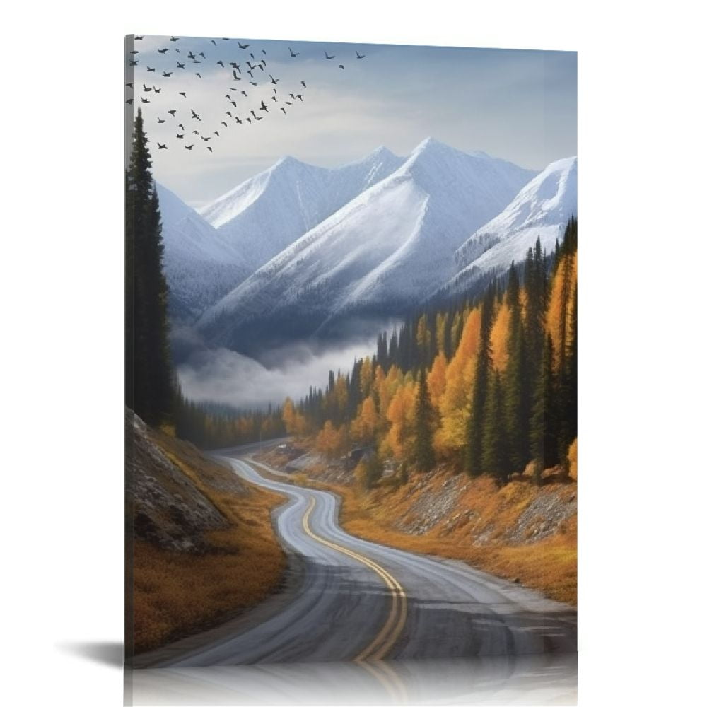 JEUXUS Canvas Paintings Wall Art Highway Poster Snow Mountain Scenery ...