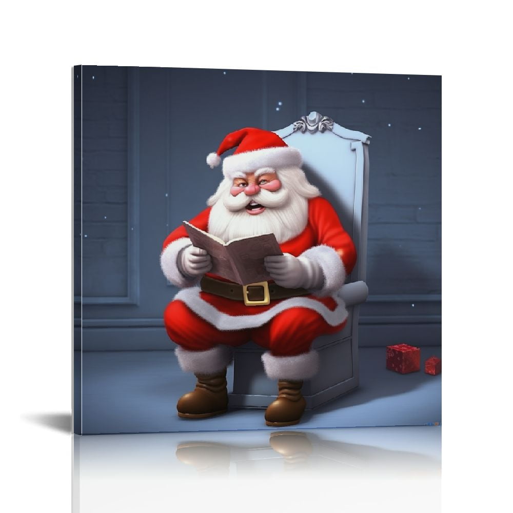 JEUXUS Canvas Print Wall Art Oil Paintings Funny Santa-Claus Sitting on ...