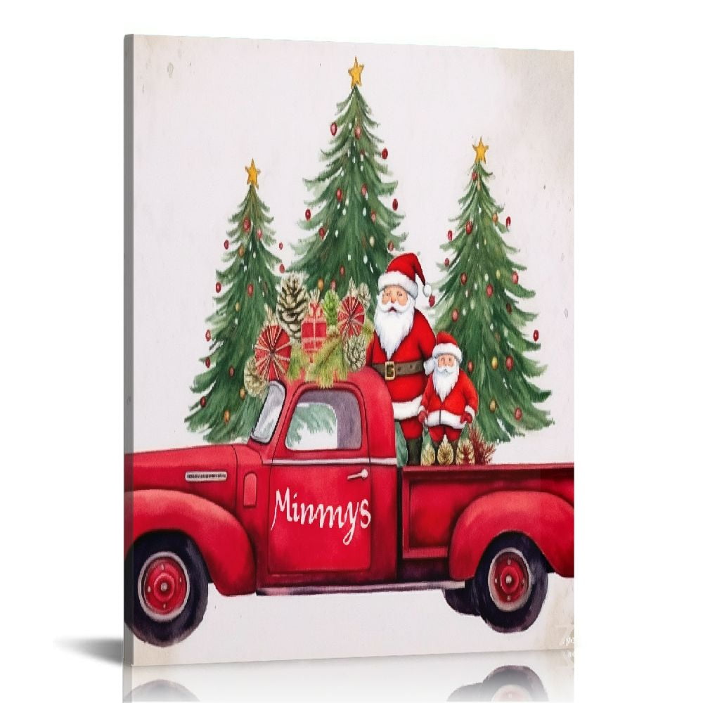 JEUXUS Canvas Print Wall Art Oil Paintings Santa Claus Truck Bell Tree ...