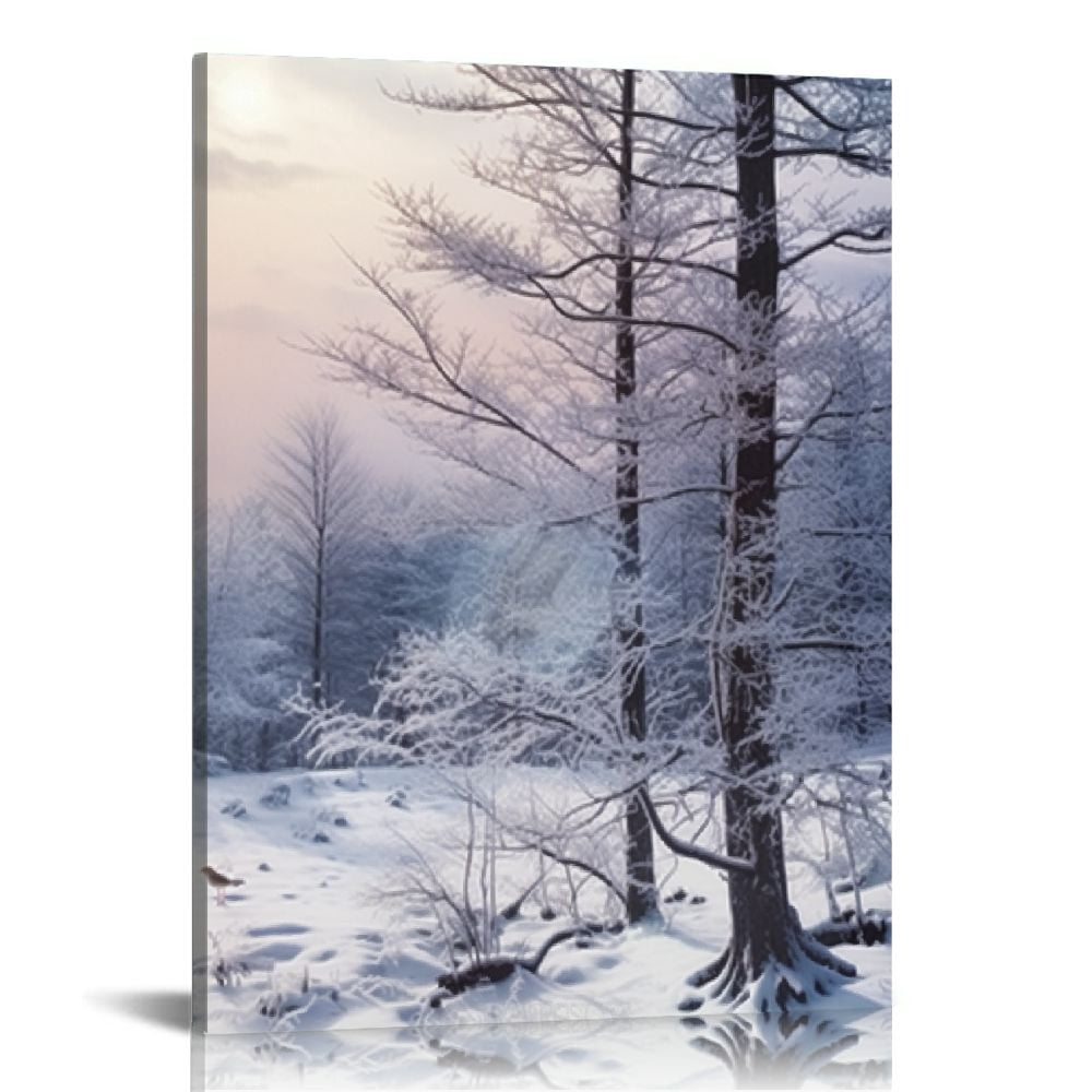 JEUXUS Canvas Print Wall Art Set Snow Covered Winter Mountain Forest at ...