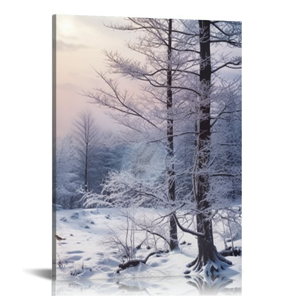 JEUXUS Canvas Print Wall Art Set Snow Covered Winter Mountain Forest at ...