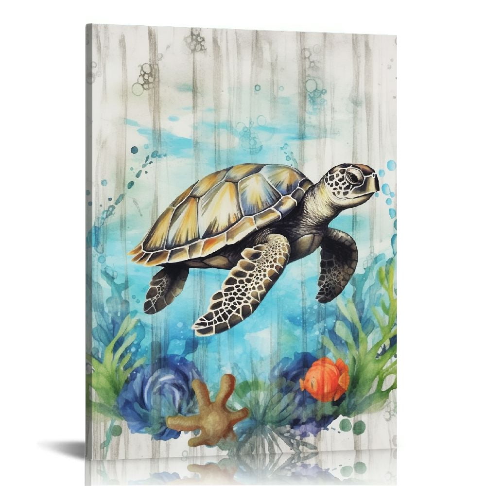 JEUXUS Canvas Wall Art Bathroom Coastal Decor Sea Turtle Canvas Picture ...