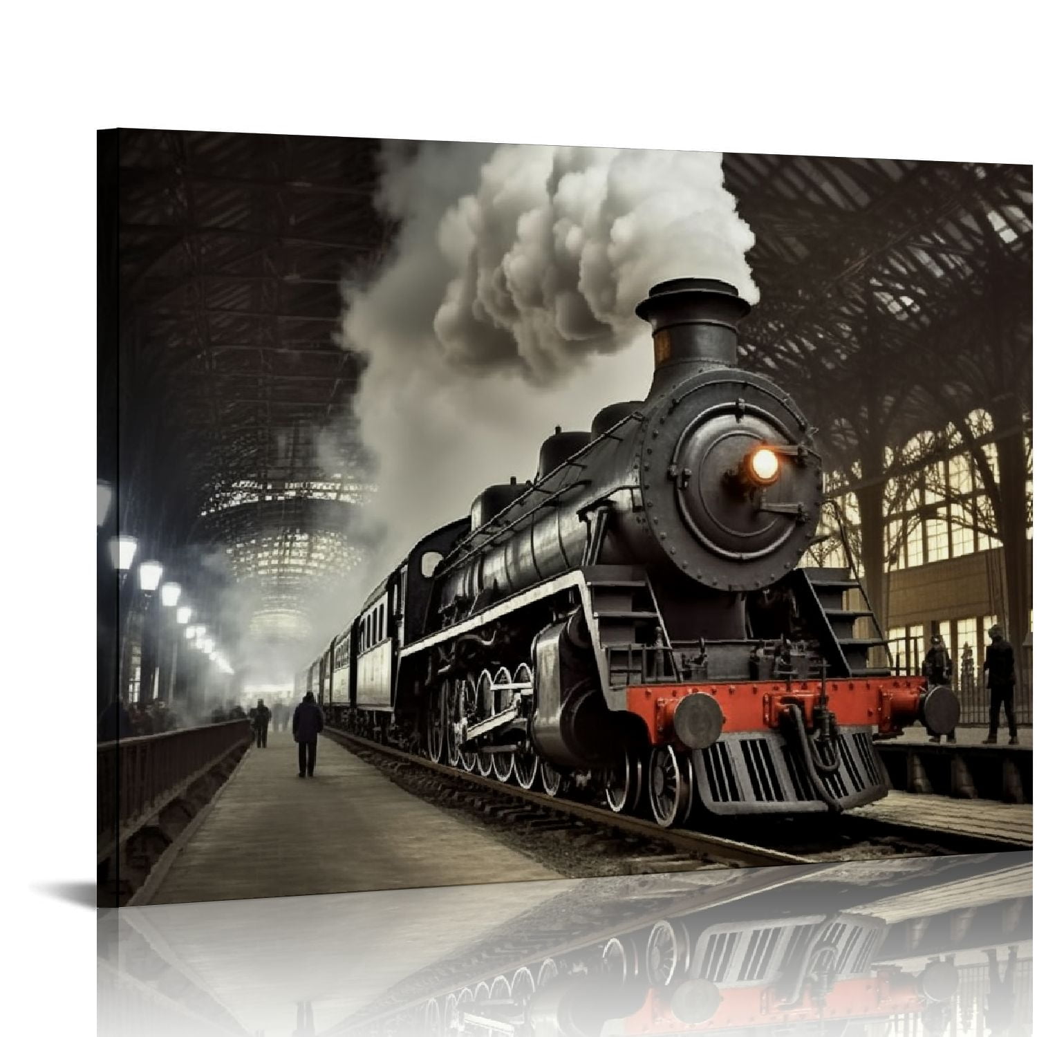 JEUXUS Canvas Wall Art Black Steam Train Smoking Canvas Print Artwork ...