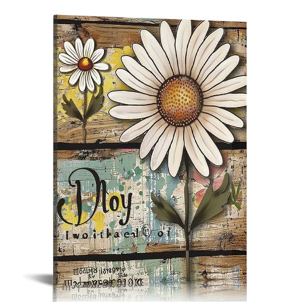 JEUXUS Canvas Wall Art Print Rustic Daisy Picture Motivational Quotes ...