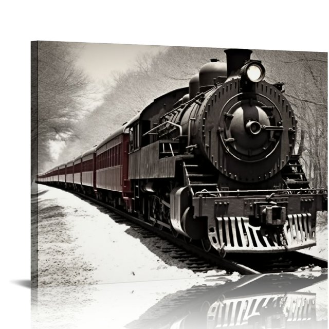 JEUXUS Canvas Wall Art Print Train Art Poster Steam Retro Train Tracks ...