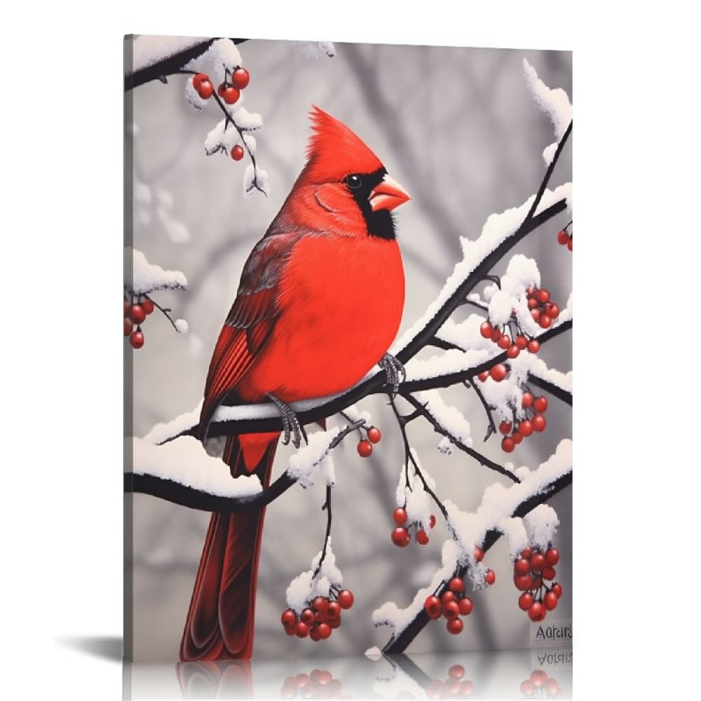 JEUXUS Canvas Wall Art Prints Light Up Cardinal Standing on the Branch ...