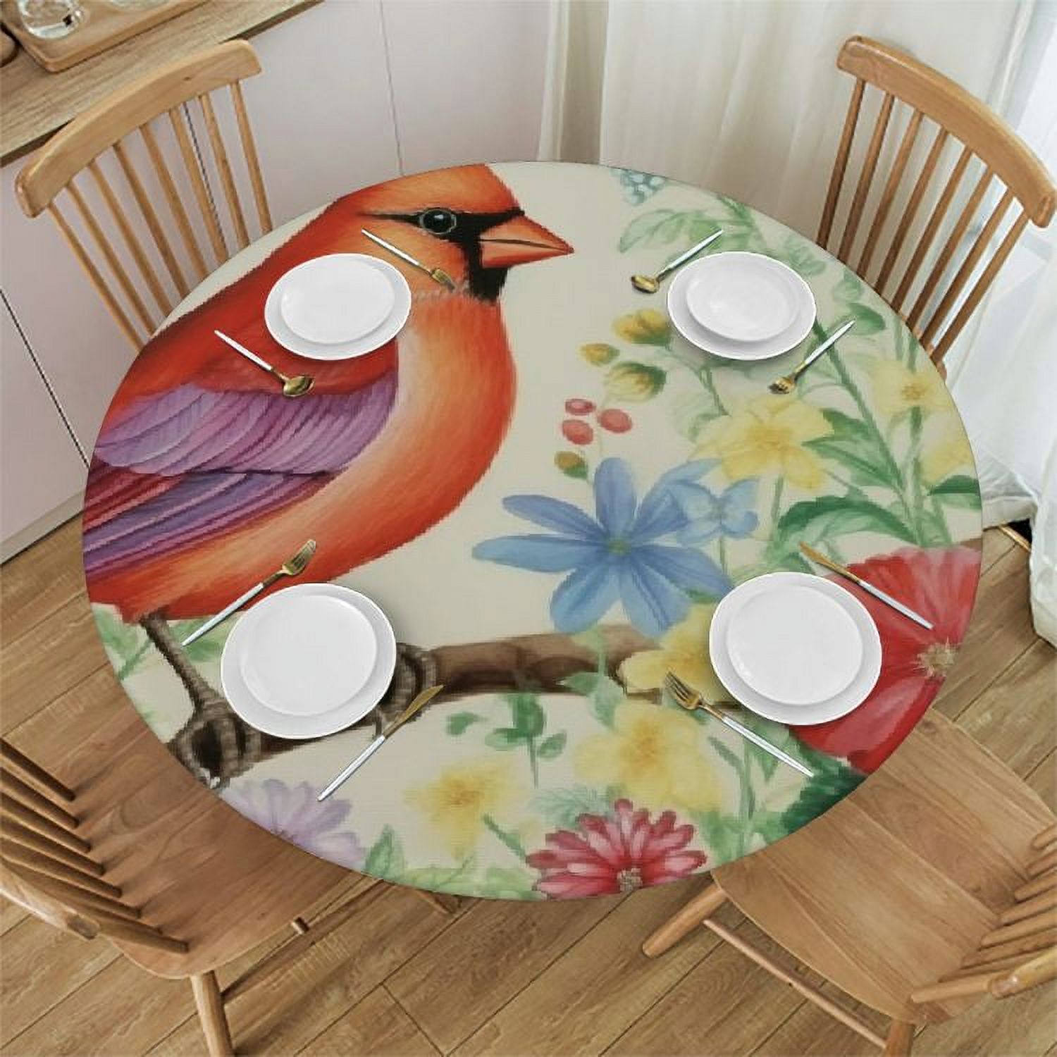 JEUXUS Cardinal Birds Round Tablecloths Rustic Spring Garden Theme ...