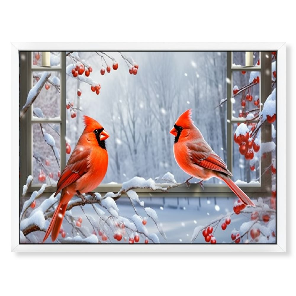 JEUXUS Cardinals Canvas Wall art on Christmas - Outside of Window Print ...