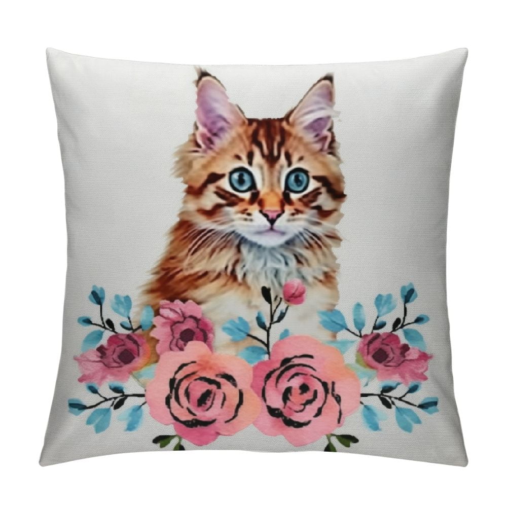 JEUXUS Cartoon Cat Pillow Covers - Cat Lover Gifts for Women Cat Mom ...