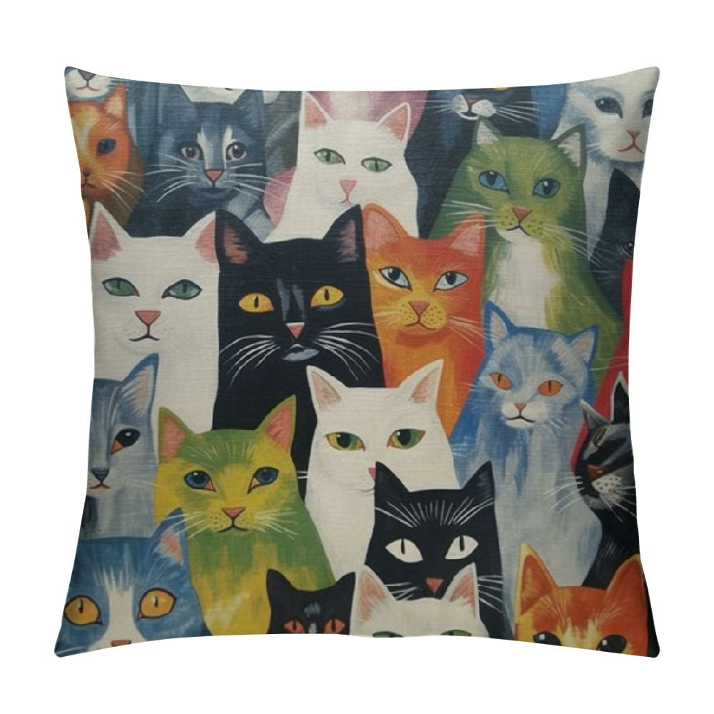JEUXUS Cartoon Colorful Cute Cats Throw Pillow Cover Adorable Kitten ...