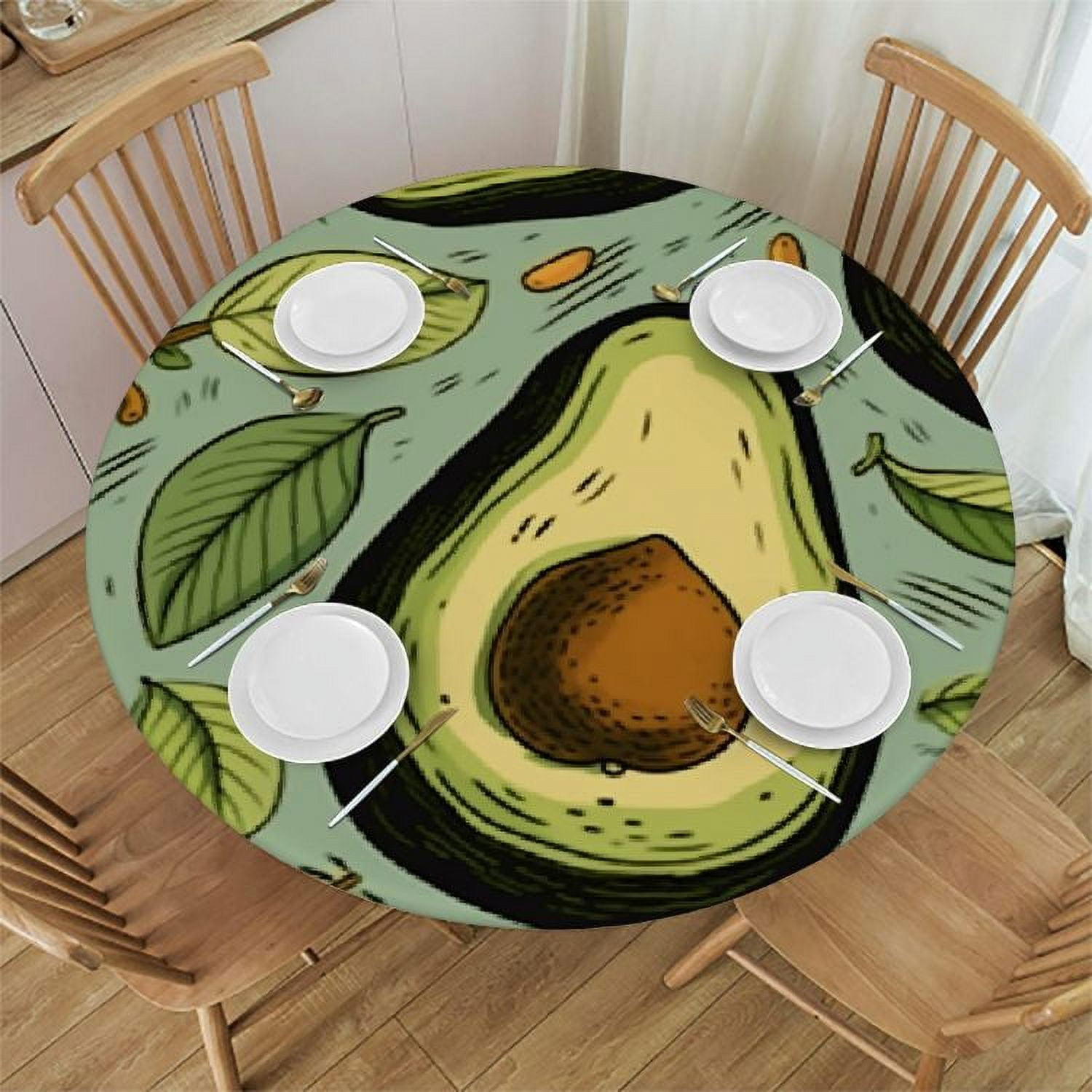 JEUXUS Cartoon Fruit Avocado Round Table Cover Elastic Fitted Edged ...