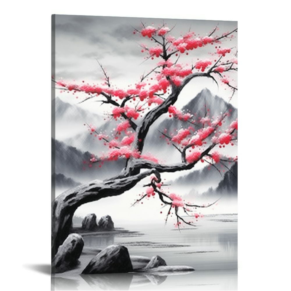 Cherry Blossom Painting Black And White