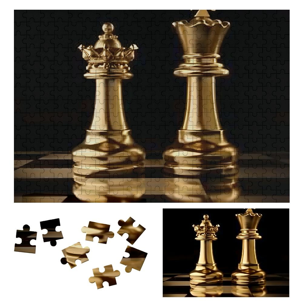JEUXUS Chess Pieces Wooden Jigsaw Puzzle Challenging Difficult Wood ...