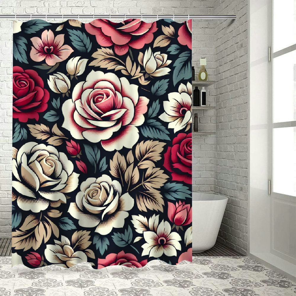 RUIYC Chic Modern Bathroom Decor Pink White Rose Flower Waterproof ...