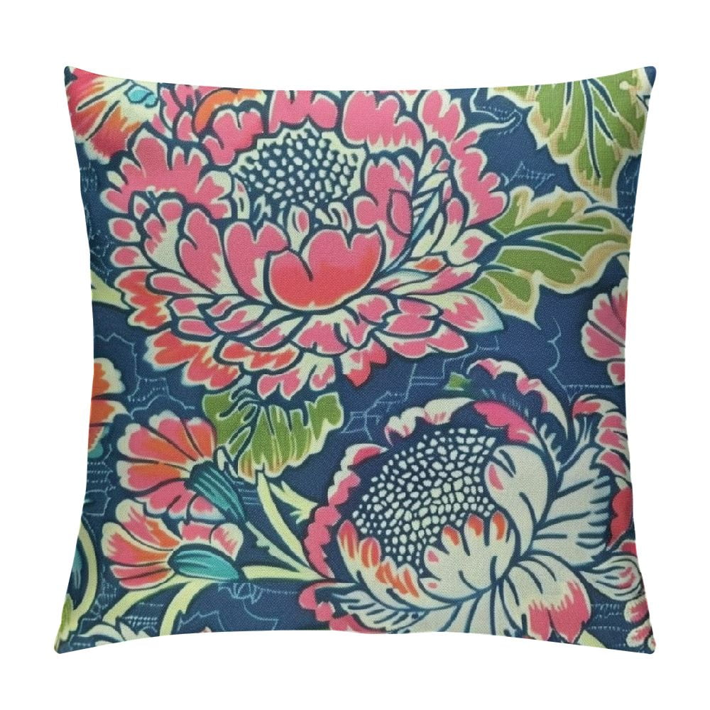 JEUXUS Chinoiserie Peony Flower Throw Pillow Covers Decorative Navy ...