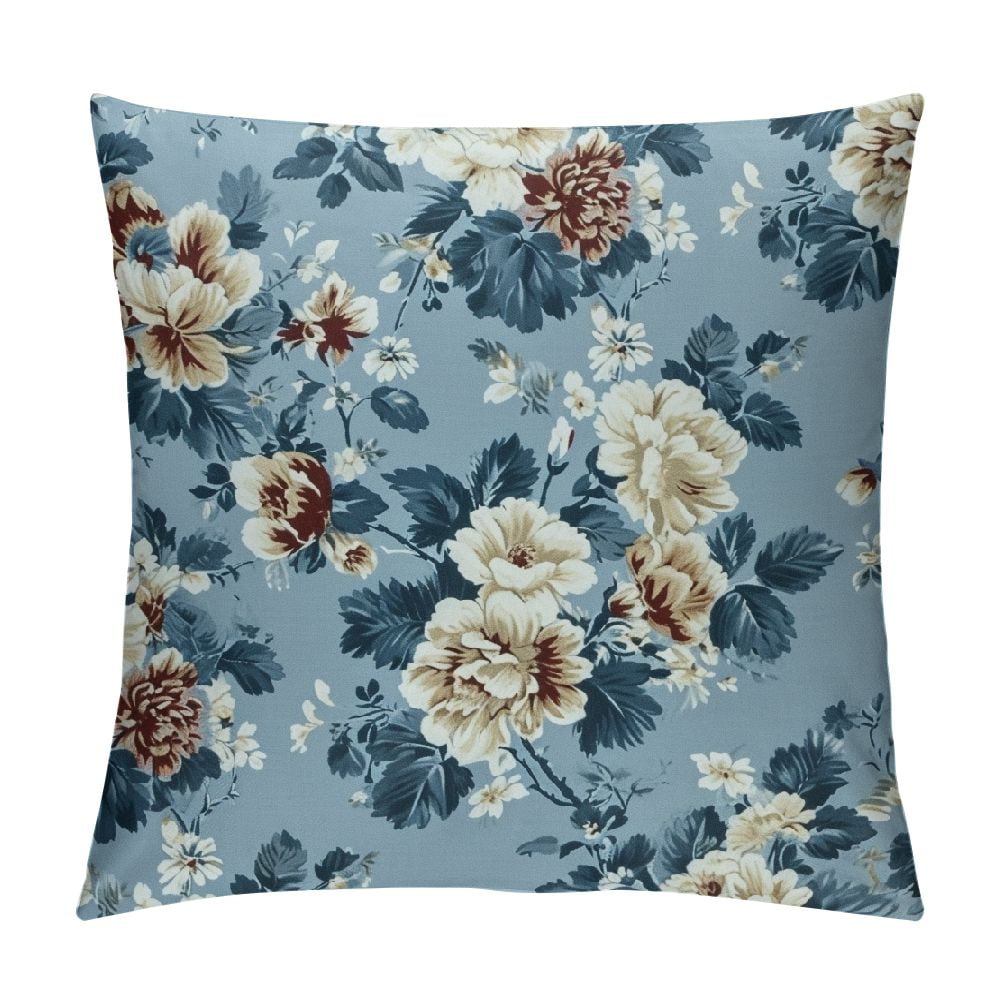 JEUXUS Chinoiserie Pillow Cover Spring Summer Blue White Floral Throw ...