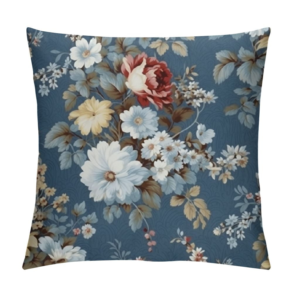JEUXUS Chinoiserie Pillow Cover Spring Summer Blue White Floral Throw ...