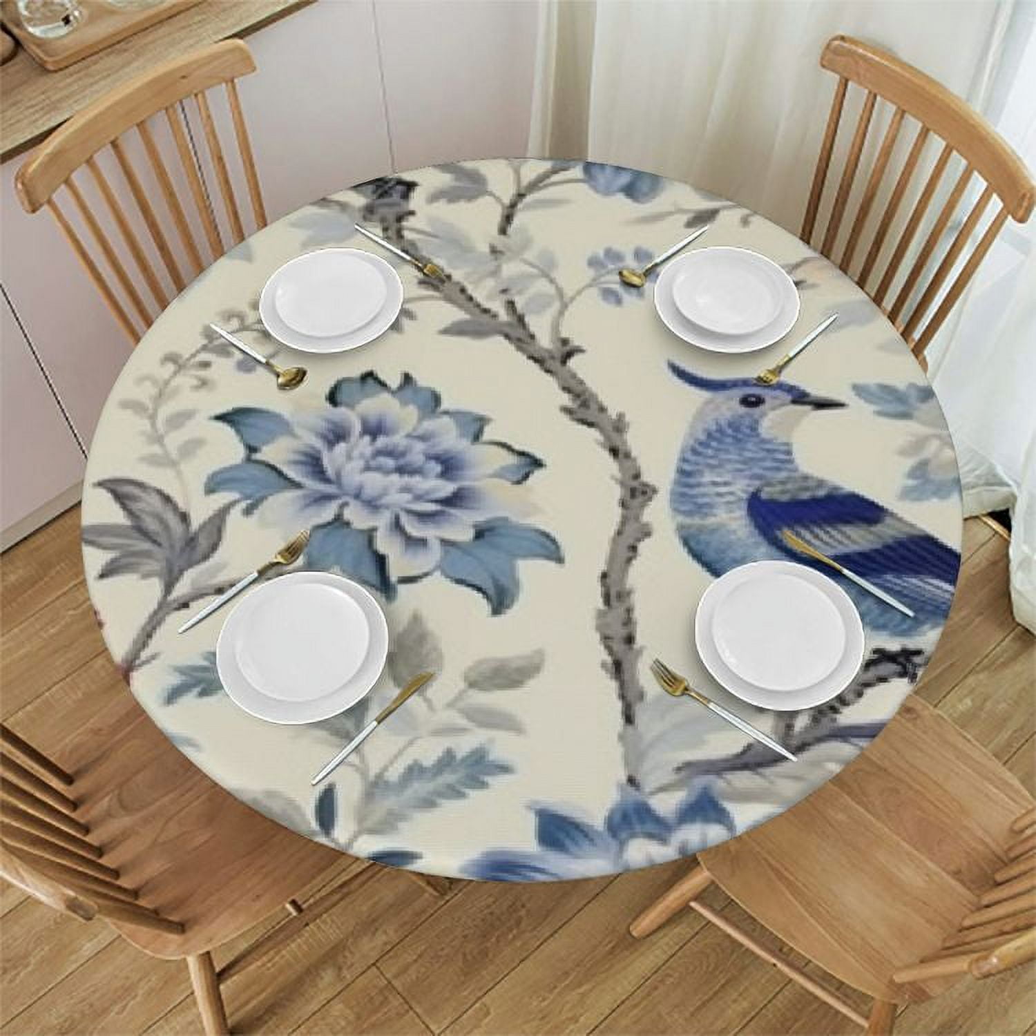 JEUXUS Chinoiserie Table cover Round, Classic Porcelain Floral Oriental ...