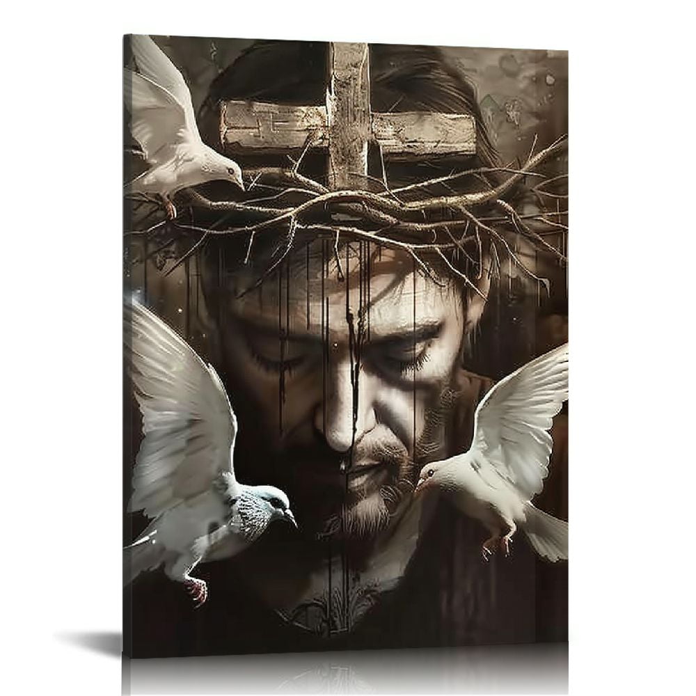 JEUXUS Christian Jesus Canvas Wall Art Jesus And The Cross And The Of ...