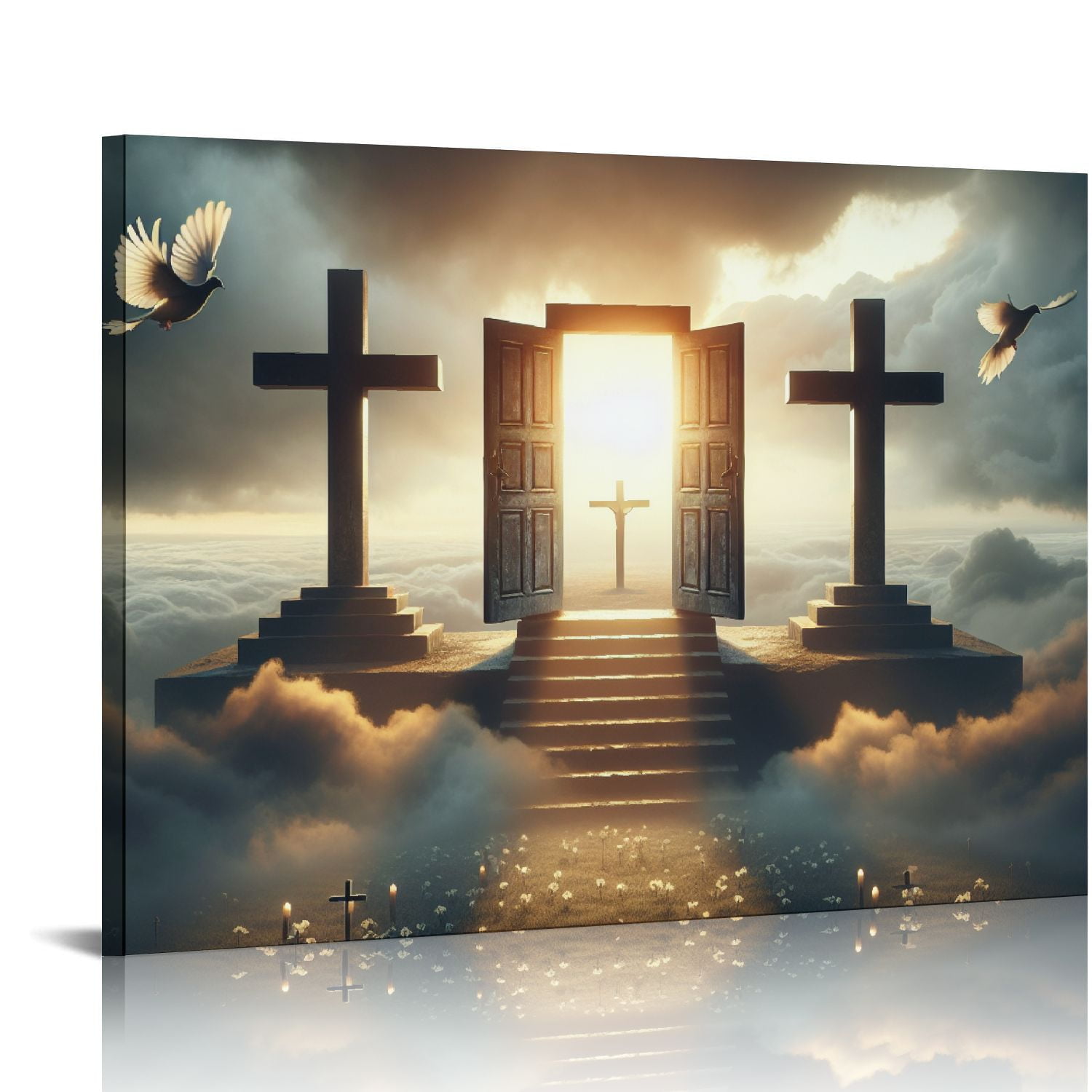 JEUXUS Christian Three Crosses Painting Canvas Print Wall Art Home ...