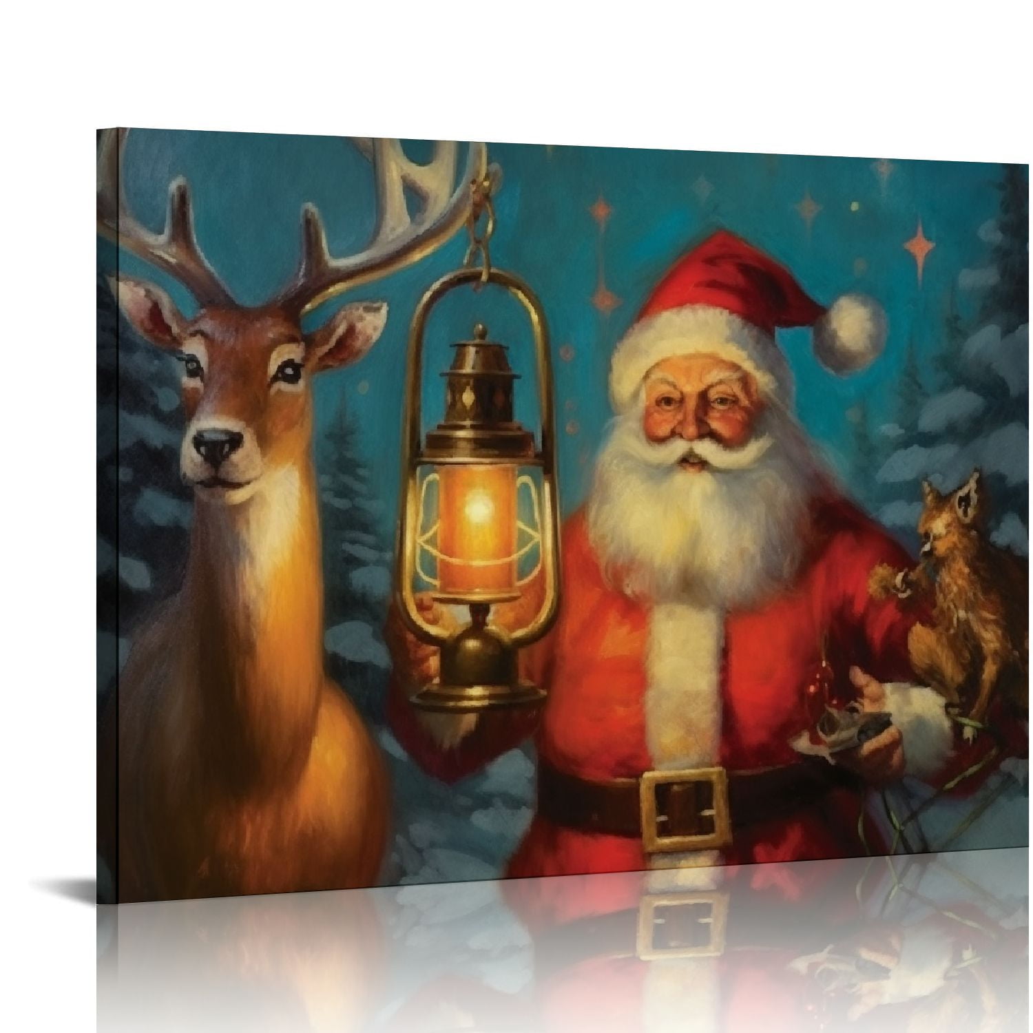 JEUXUS Christmas Canvas Wall Art Framed Vintage Santa Claus Art Print ...