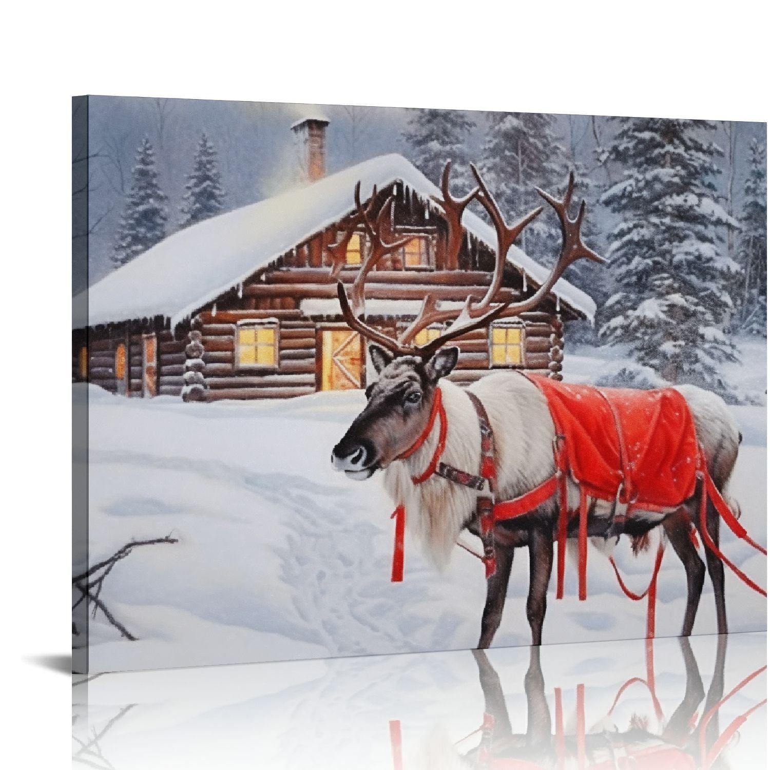 JEUXUS Christmas Canvas Wall Art, Gallery Wrapped Framed Lighted Xmas Print Canvas Pictures with ...