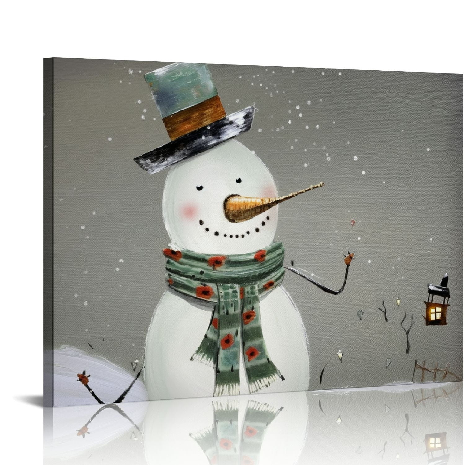 JEUXUS Christmas Decorations Canvas Wall Art Lighted Snowman Picture ...
