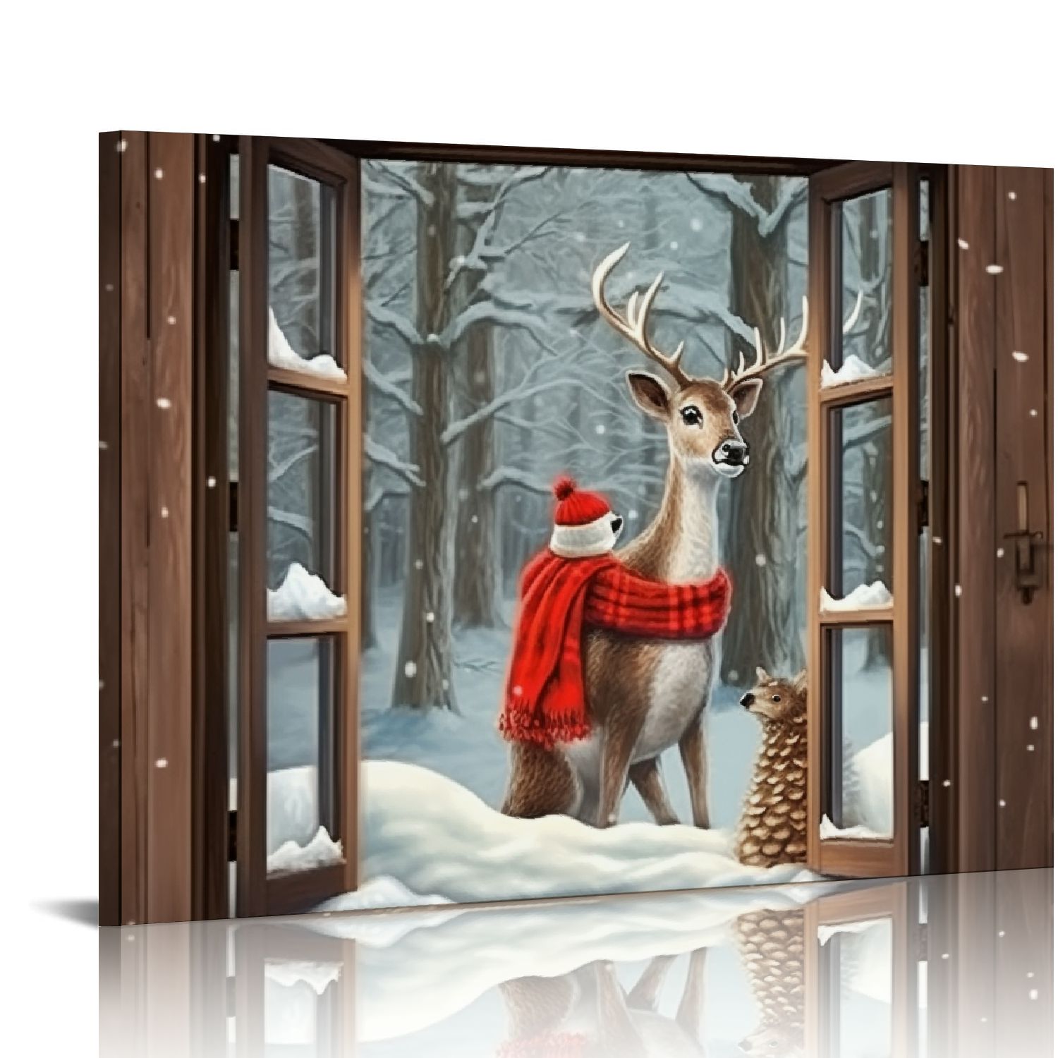 JEUXUS Christmas Deer Wall Art Winter Caribou Picture Forest Wilderness ...