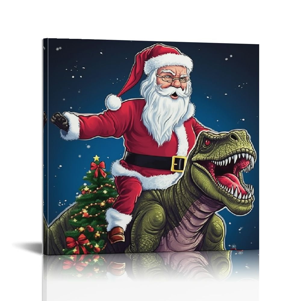 JEUXUS Christmas Dinosaur with Santa Claus and Gifts Oil Paintings On ...