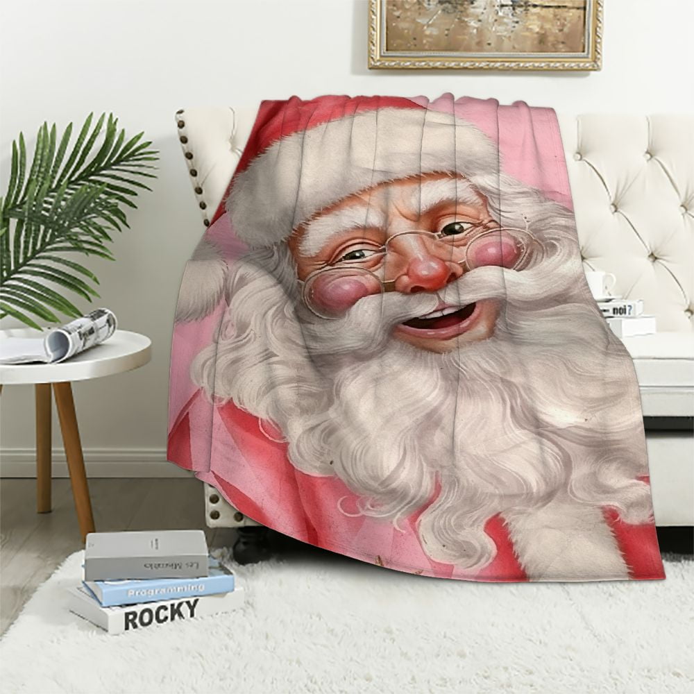 JEUXUS Christmas Sherpa Throw Blankets Snowflake Santa Claus Flannel ...
