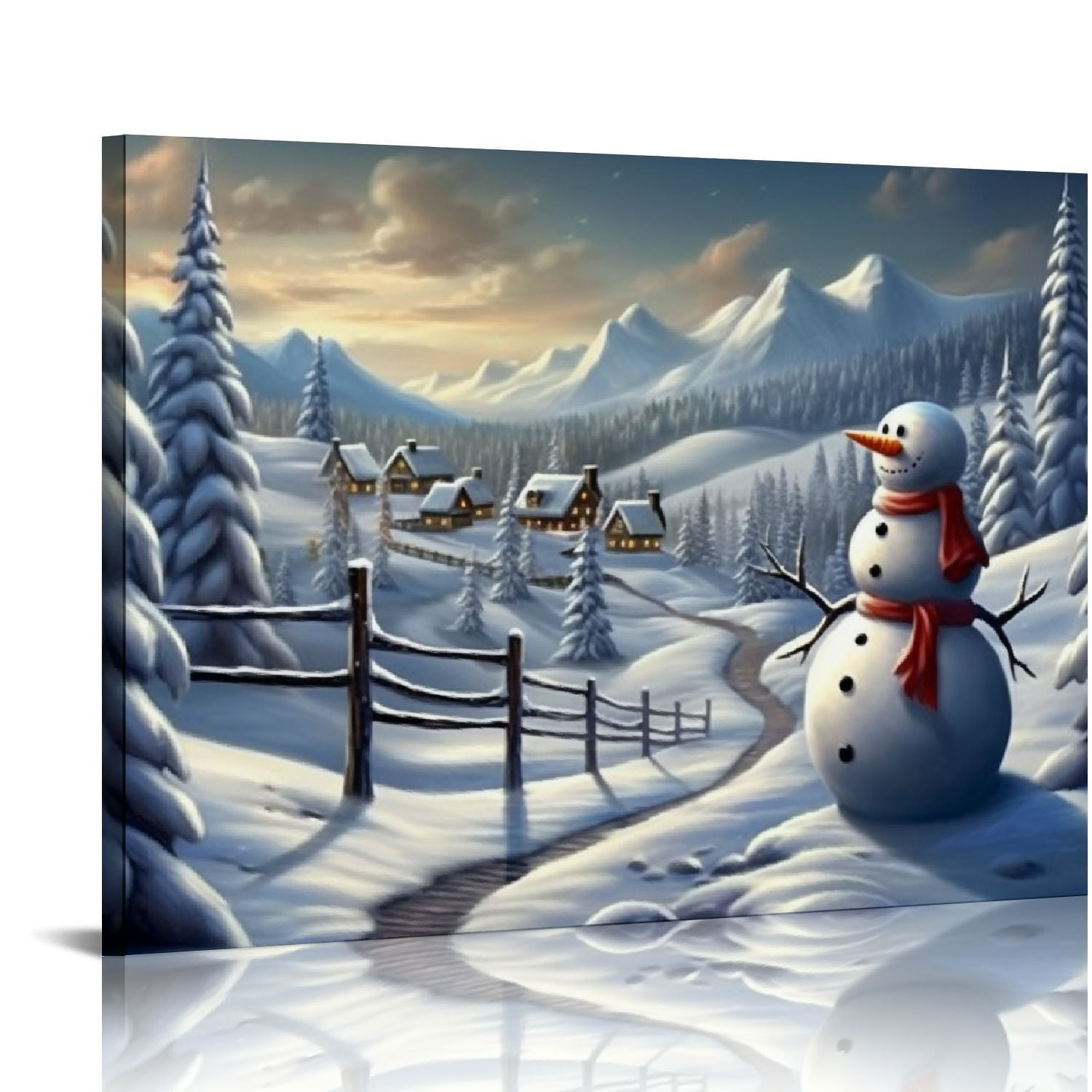 JEUXUS Christmas Snowman Christmas Scene Poster Canvas Wall Art Picture ...