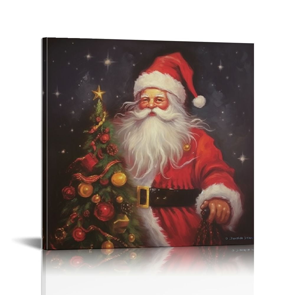 JEUXUS Christmas Wall Art Santa Claus And Christmas Tree Art Oil Painting Santa Claus Canvas ...