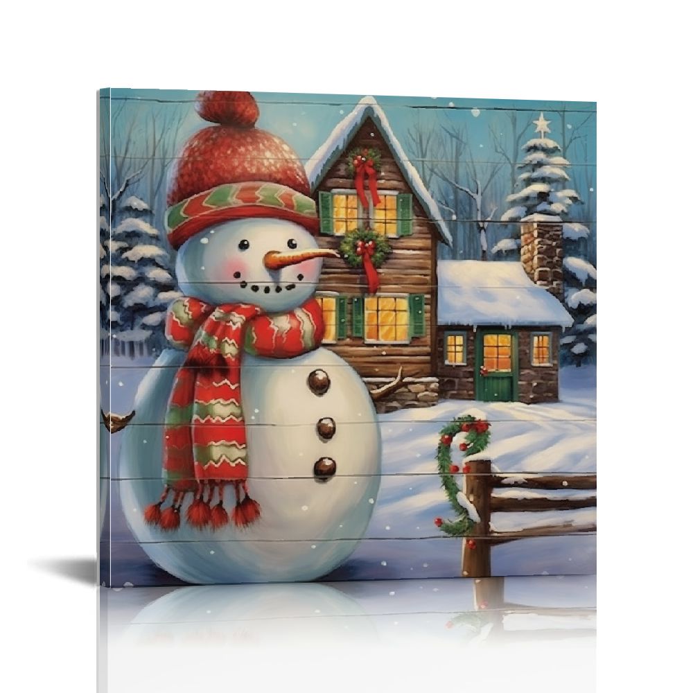 JEUXUS Christmas Wall Art Snowman Santa Claus Canvas Pictures Christmas Home Decorations ...