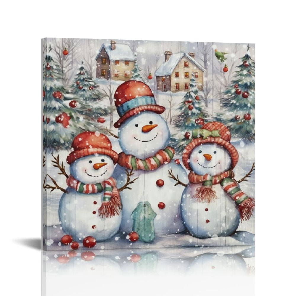 JEUXUS Christmas Wall Art Snowman Santa Claus Pictures Canvas Prints Poster Watercolor Red Truck ...