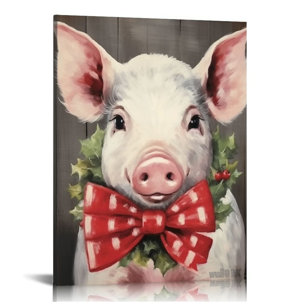JEUXUS Christmas pig Canvas Wall Art Print, Funny pig Painting Poster ...