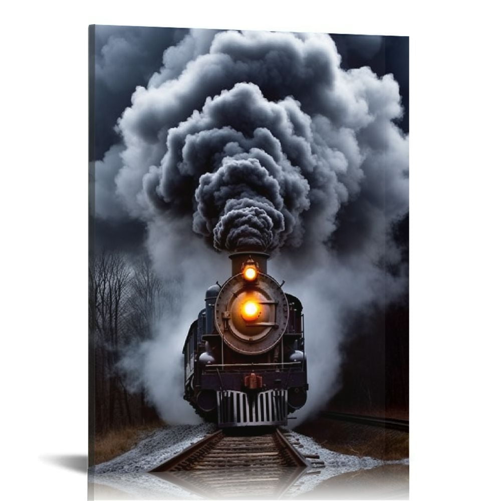 JEUXUS Classic Train Canvas Wall Art Retro Steam Locomotive Decor for ...