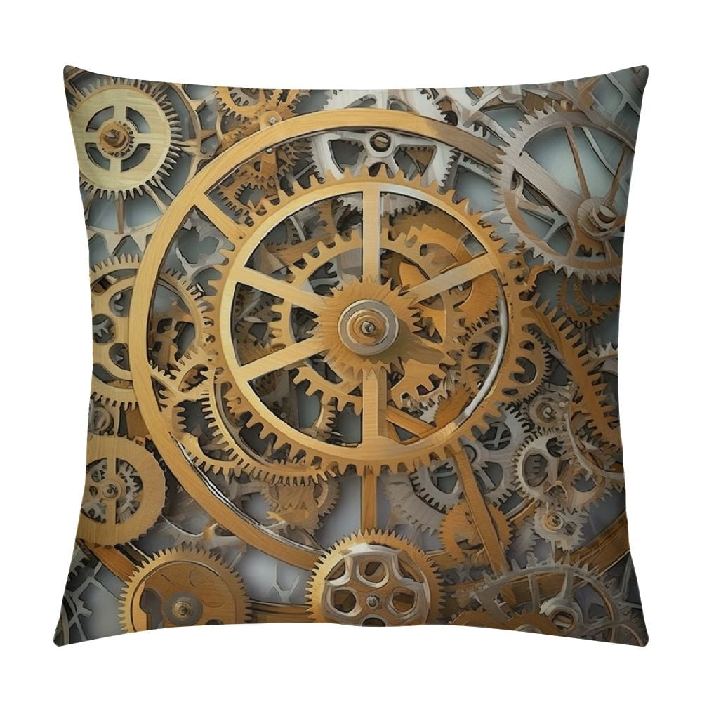 JEUXUS Clock Throw Pillow Cushion Cover, Gears in Style of Steampunk ...