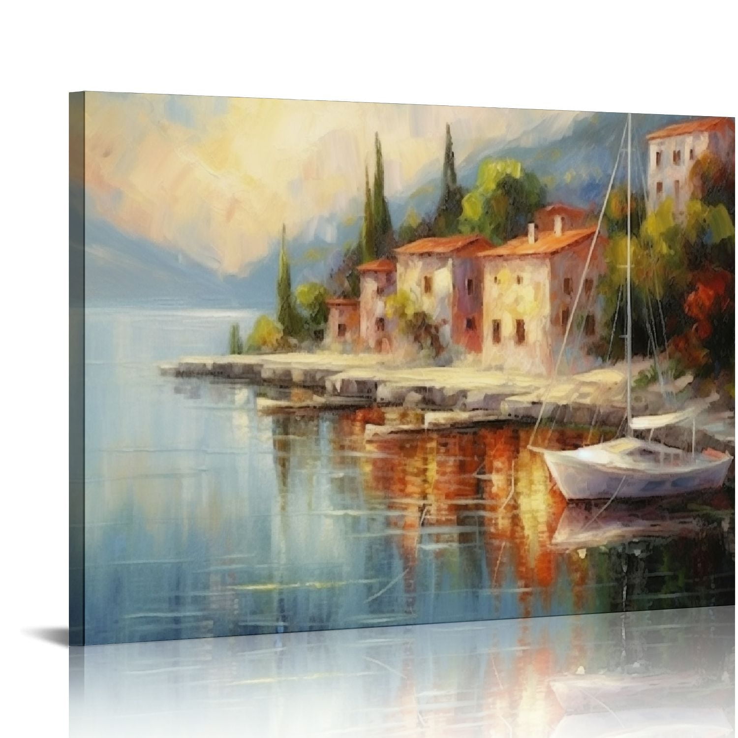 JEUXUS Coastal Abstract Wall Picture Art - Sailboats Seaside Canvas ...