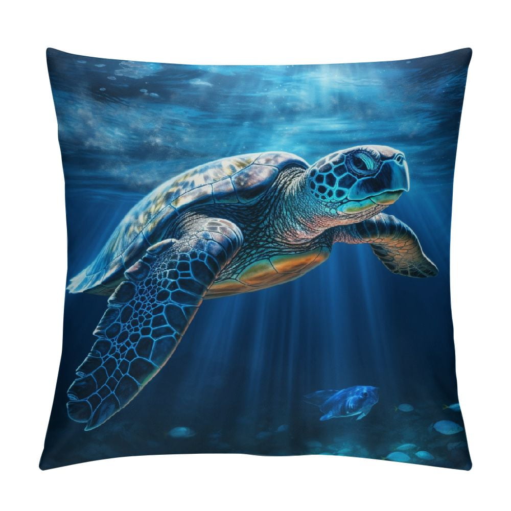 JEUXUS Coastal Blue Ocean Turtle Throw Pillow Covers Nautical Beach ...
