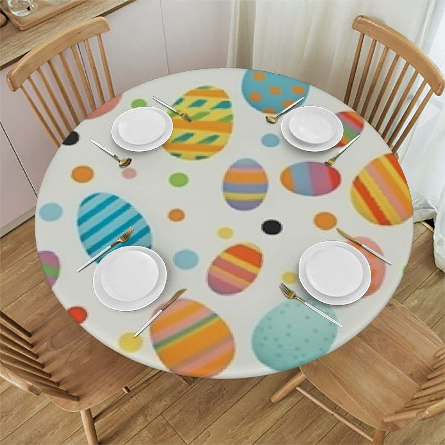 RUIYC Color Easter Egg Spring and Easter Polka Dot Floral Round Fitted ...