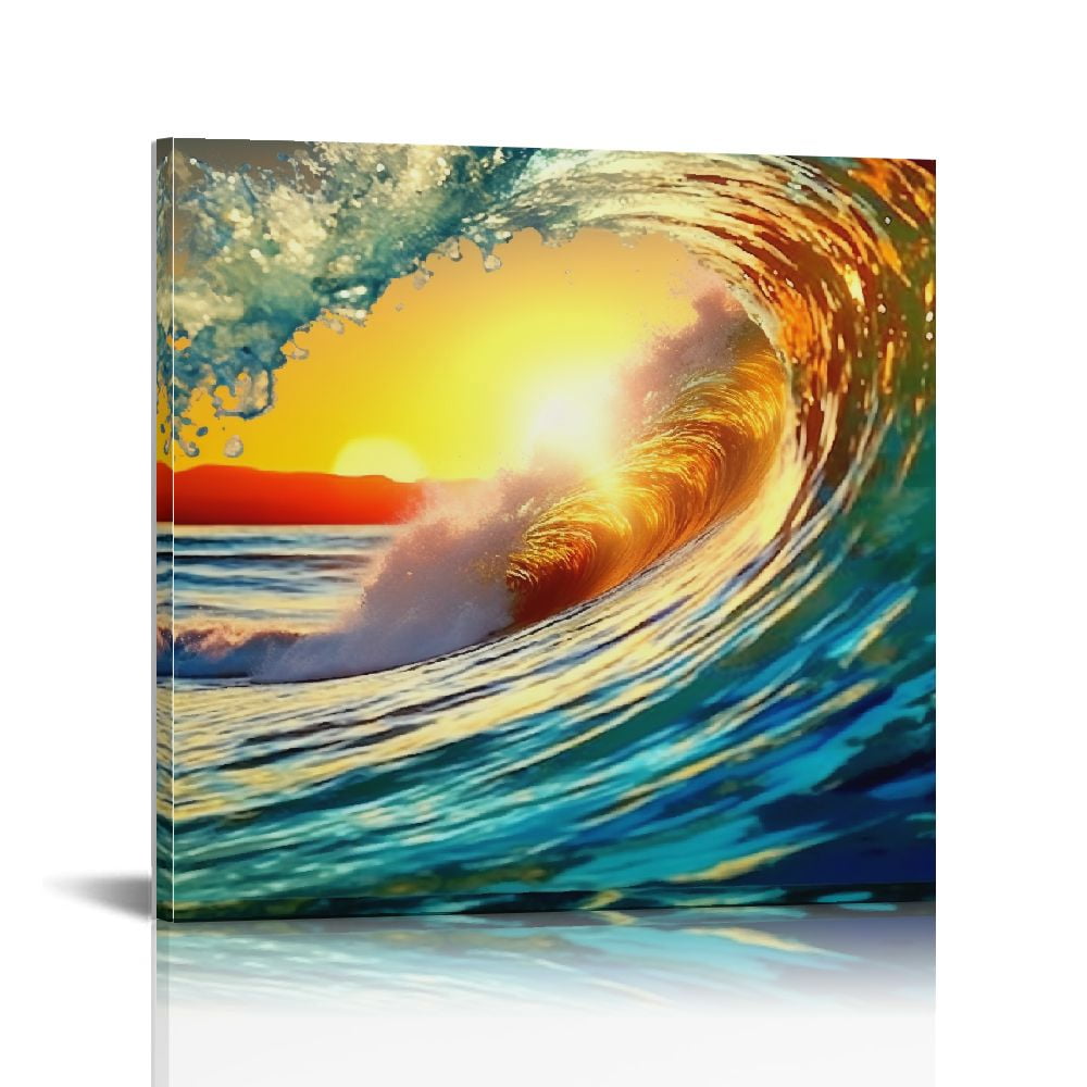 JEUXUS Colored Ocean Waves Falling Down Modern Seashore Metal Wall Art ...