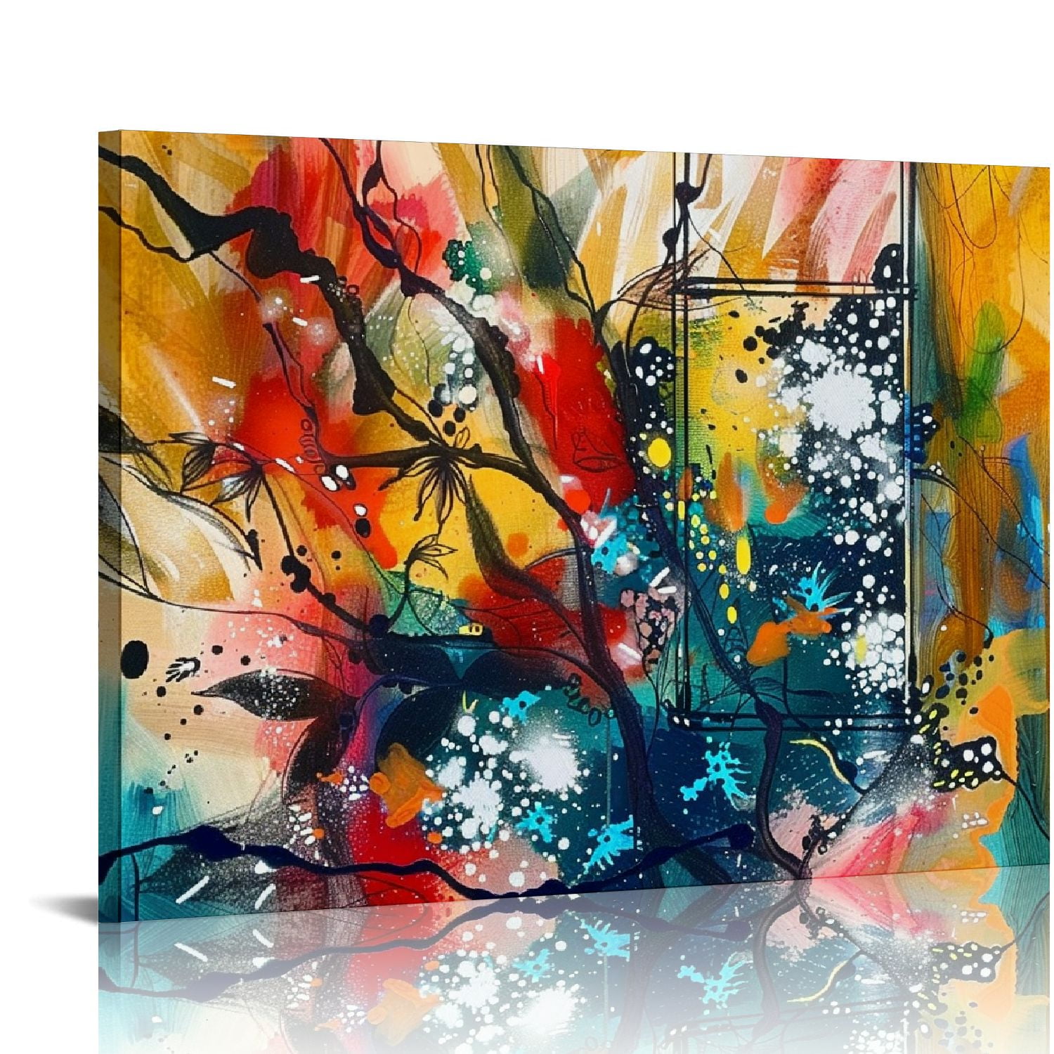 JEUXUS Colorful Abstract Picture Large Framed Canvas Wall Art for ...
