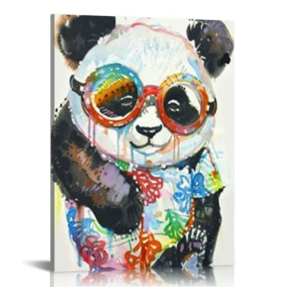 JEUXUS Colorful Cartoon Animal Wall Art Canvas Print Funny Cute Panda ...