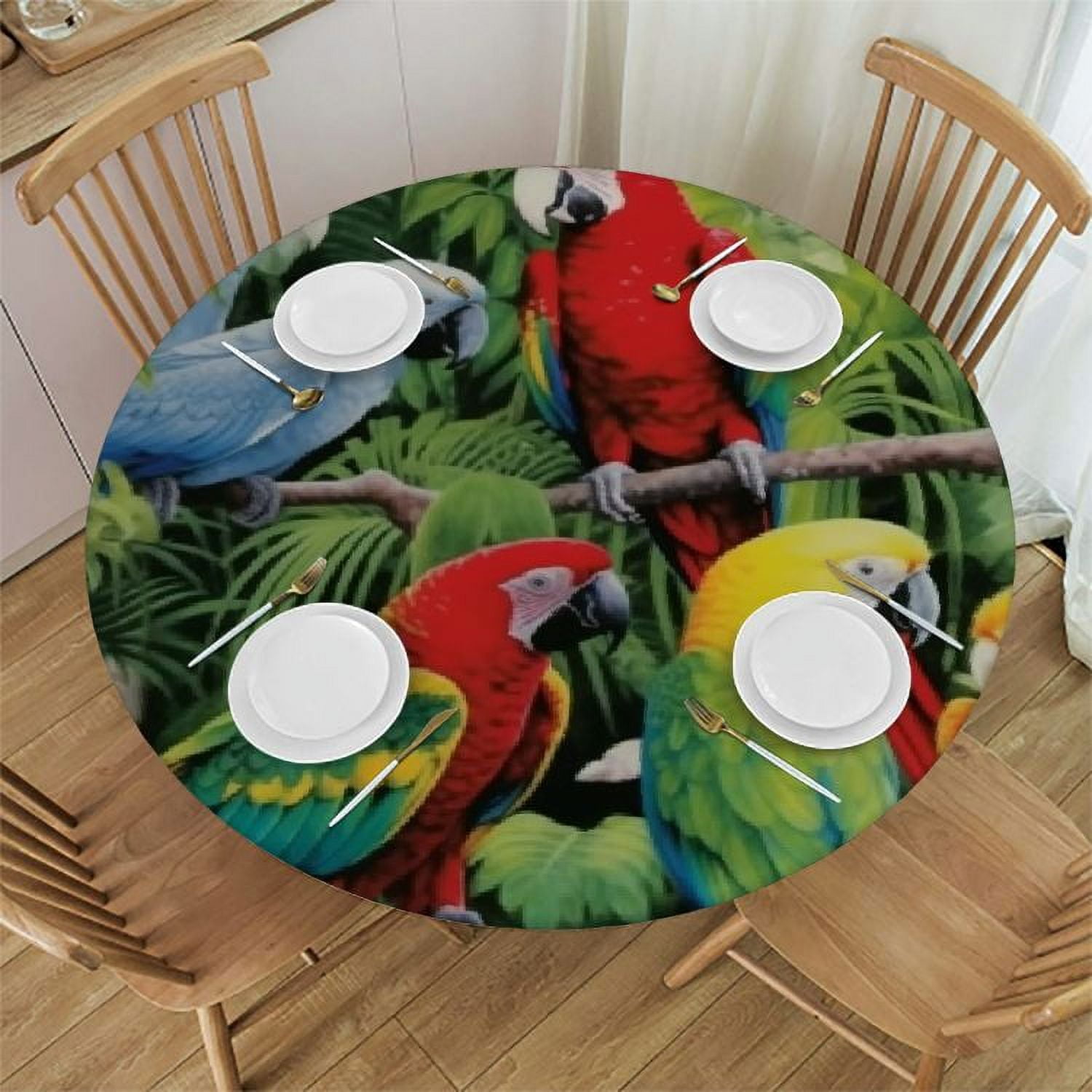 JEUXUS Colorful Parrot Paint Round Fitted Tablecloth Elastic Edge ...
