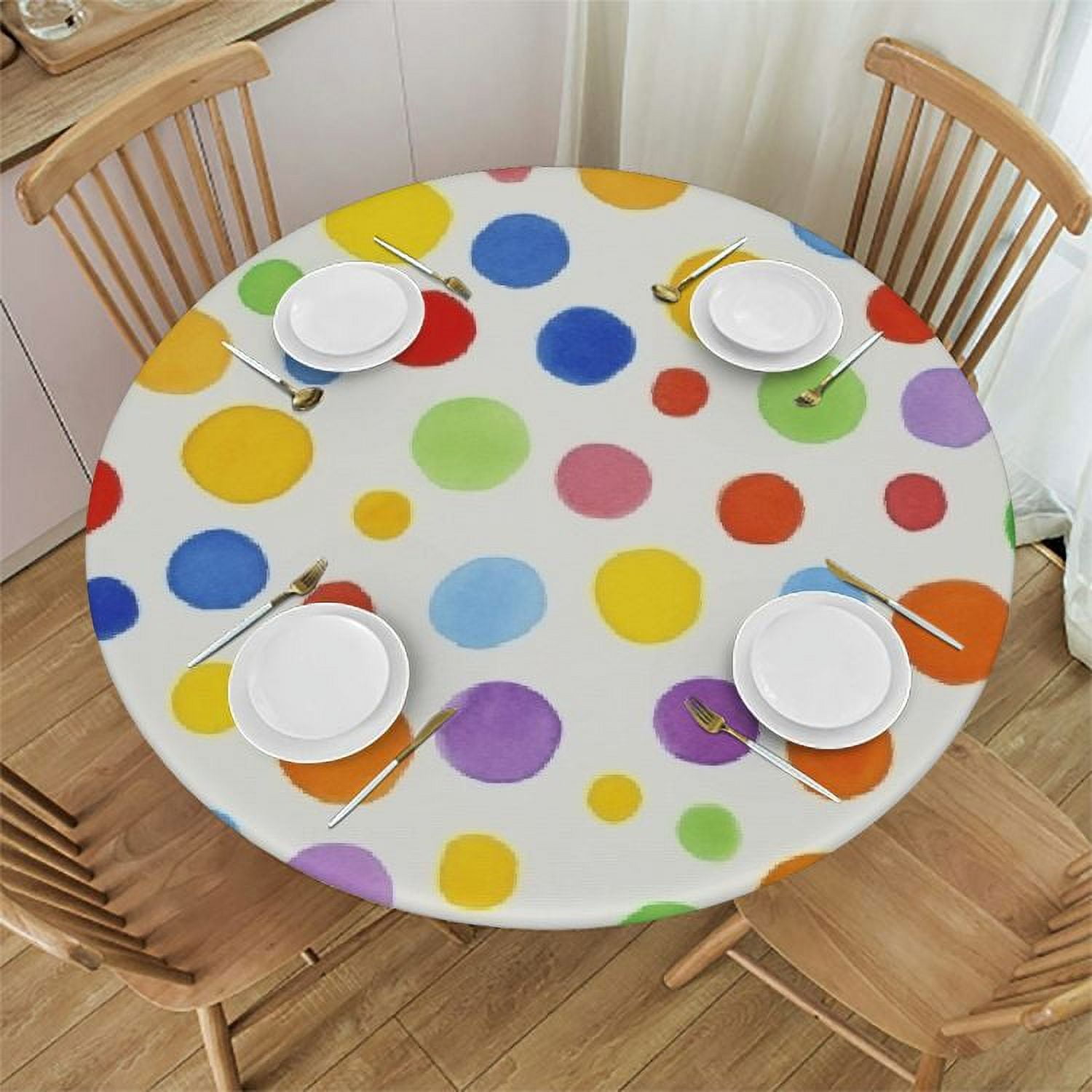 JEUXUS Colorful Polka Dots Round Fitted Table Covers Elastic Edge ...